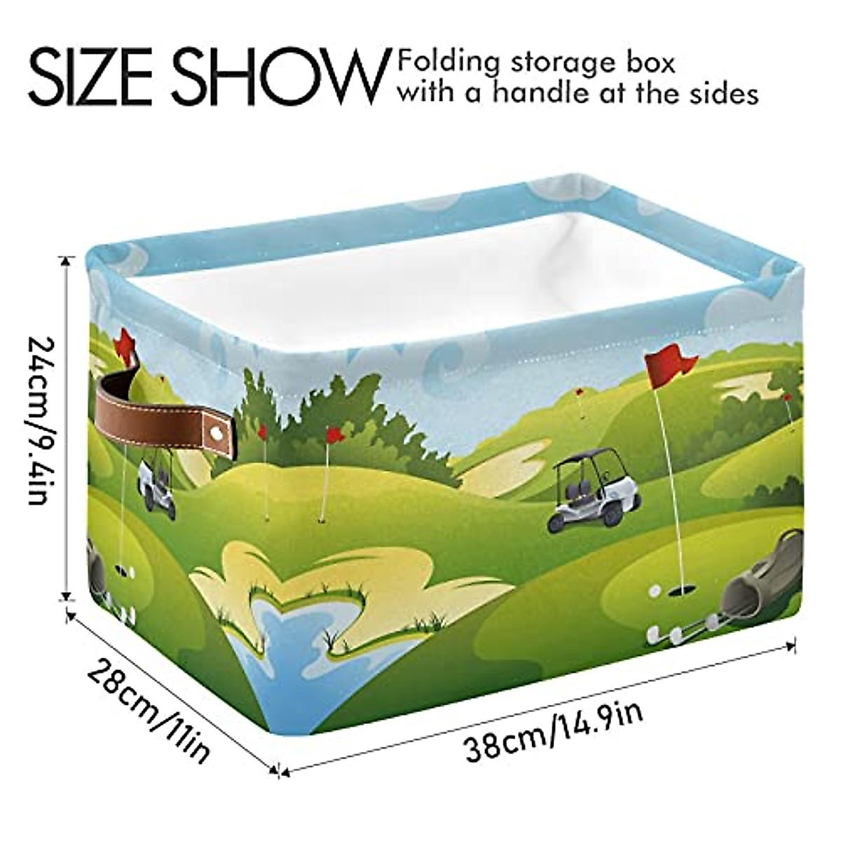 TropicalLife Rectangular Storage Bin Cube Sport Ball Club Golf Theme Foldable Organizer Basket with Handles, Collapsible Storage Box for Kids Toy Shelf Closet Nursery