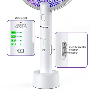 TMACTIME Electric Fly Swatter 4000V Bug Zapper Racket 2 in 1 Fly Zapper with USB Rechargeable Base and 3-Layer Safety Mesh for Bedroom Kitchen Patio and Outdoors