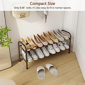 Gewudraw 2-Tier Shoe Rack Expandable, Width Adjustable Shoe Shelf Storage Organizer, 41.53'' Metal Standing Shoe Rack for Bedroom Entryway Closet, Holds up to 12 Pairs Shoes, Brown
