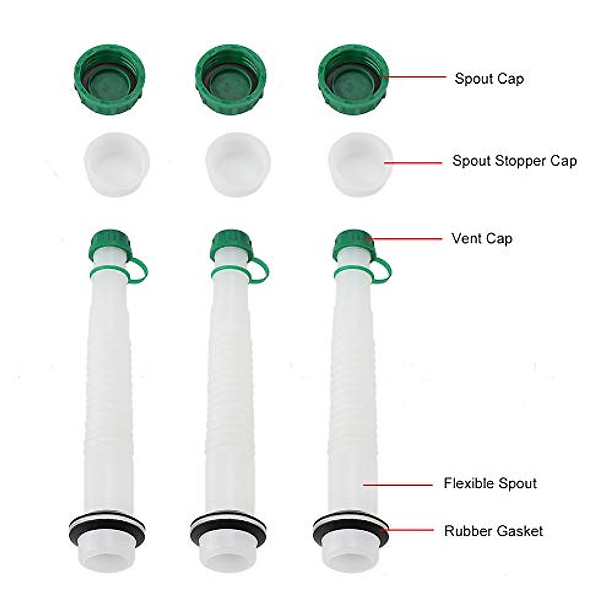 Gas Tank Spout, 3 Sets Durable Gas Can Spout Replacement Set, Gas Can Fuel Spout Kit Replacement Spout&Parts Kit For Fuel Cans For Garden Machinery Refuel(1L)