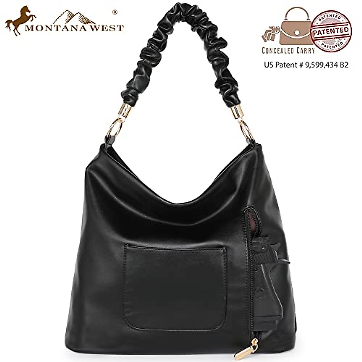 Montana West Vegan Leather Tote Handbag for Women Concealed Carry Purse Hobo Ruched Shoulder Bag Crossbody Bag MWC-G072BK