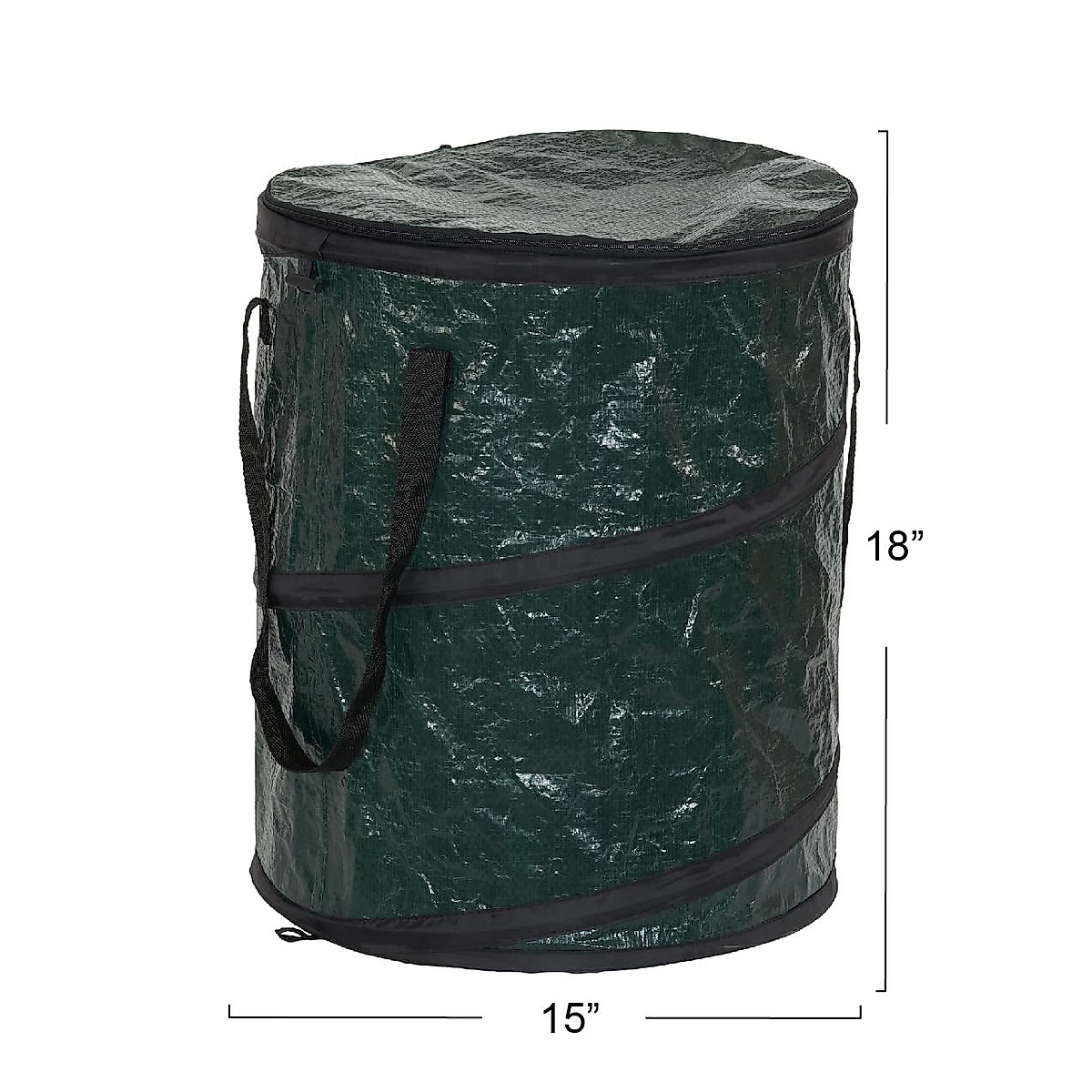 Household Essentials Pop Up Hamper, Pop Up Camping Trash Can, Great for Outdoor or Indoor Use, Portable and Collapsible with Zippered Top, Green