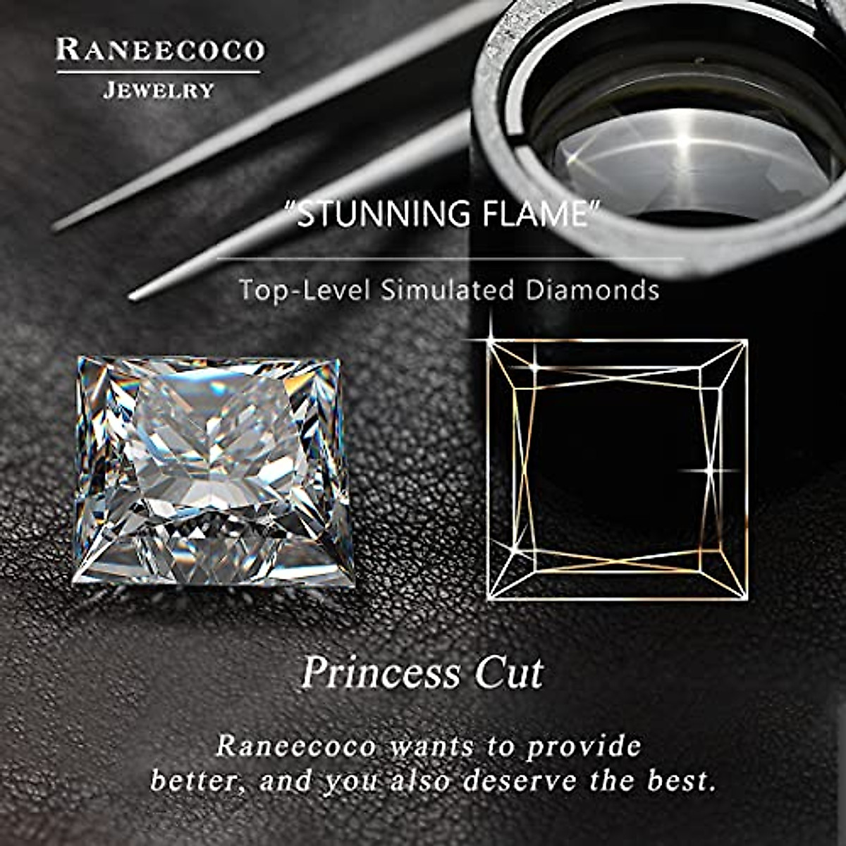 "STUNNING FLAME “18K White Gold Plated Sterling Silver Princess Cut Cubic Zirconia Stud Earrings for men women(w-7)