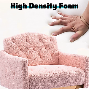 JOYBASE Mid Century Modern Accent Chair, Wood and Steel Armchair, Comfy Reading Chair, Arm Chair for Living Room, Bedroom (Pink, Faux Fur)