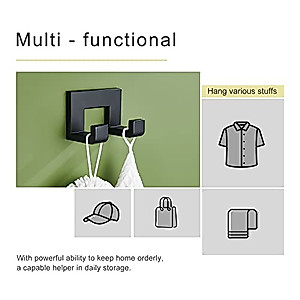 APLusee Double Robe Towel Hook Matte Black, SUS 304 Stainless Steel Square Dual Coat Hook, Utility Bath Kitchen Storage Hanger Holder