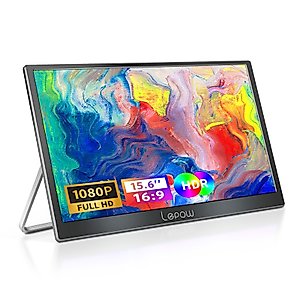 Lepow Portable Monitor - 2023 C2 15.6 inch FHD 1080P Portable Display with IPS Screen, Foldable Kickstand, Dual Speakers, Type-C HDMI Mini DP Port for Laptop PC Phone Xbox Switch PS5, Iron Gray
