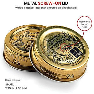 Bormioli Rocco Quattro Stagioni, Set Of 6, Glass Canning Mason Jars And Drinking Bottles, 13.5 Oz. With Gold Metal Airtight Lids, Made In Italy.