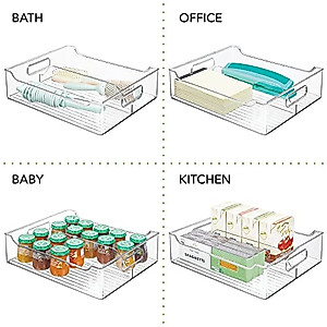 mDesign Wide Plastic Kitchen Pantry Cabinet, Refrigerator, Freezer Food Storage Bin with Handles - Divided Organizer for Fruit, Yogurt, Snacks, Pasta - BPA Free, 14.5" Long, 2 Pack - Clear