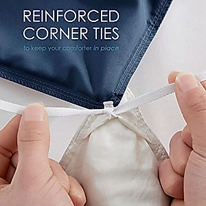 Hearth & Harbor Navy Blue Duvet Cover Queen Size - 3 Piece Queen Duvet Cover Set, Soft Double Brushed Queen Size Duvet Covers with Button Closure, 1 Duvet Cover 90x90 inches and 2 Pillow Shams