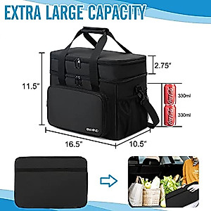 Cooler Bag 60-Can Soft Sided Coolers, Double Deck Insulated Camping Cooler, Leakproof Lunch Cooler, Collapsible Cooler Bag, Portable Large Lunch Bag for Beach, Travel, Camping, Picnic-Black