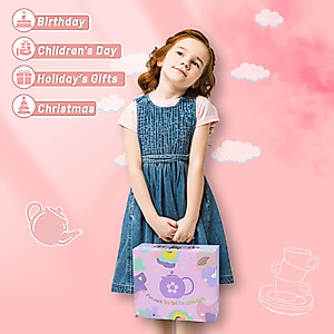 Porcelain Tea Party Set for Little Girls, 22 Pcs Princess Tea Time Toy Including Teapot,Saucers,Teacups,Sugar Bowl,Creamer Pitcher,Spoons & Tablecloth, Kids Kitchen Pretend Play for Girls Boys