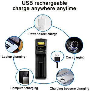 21700 Rechargeable Battery Charger,Single-Slot Intelligent Battery Charger for 3.7V Li-ion 26650,21700 5000mah,18650,18500,18350,16650 Rechargeable Battery