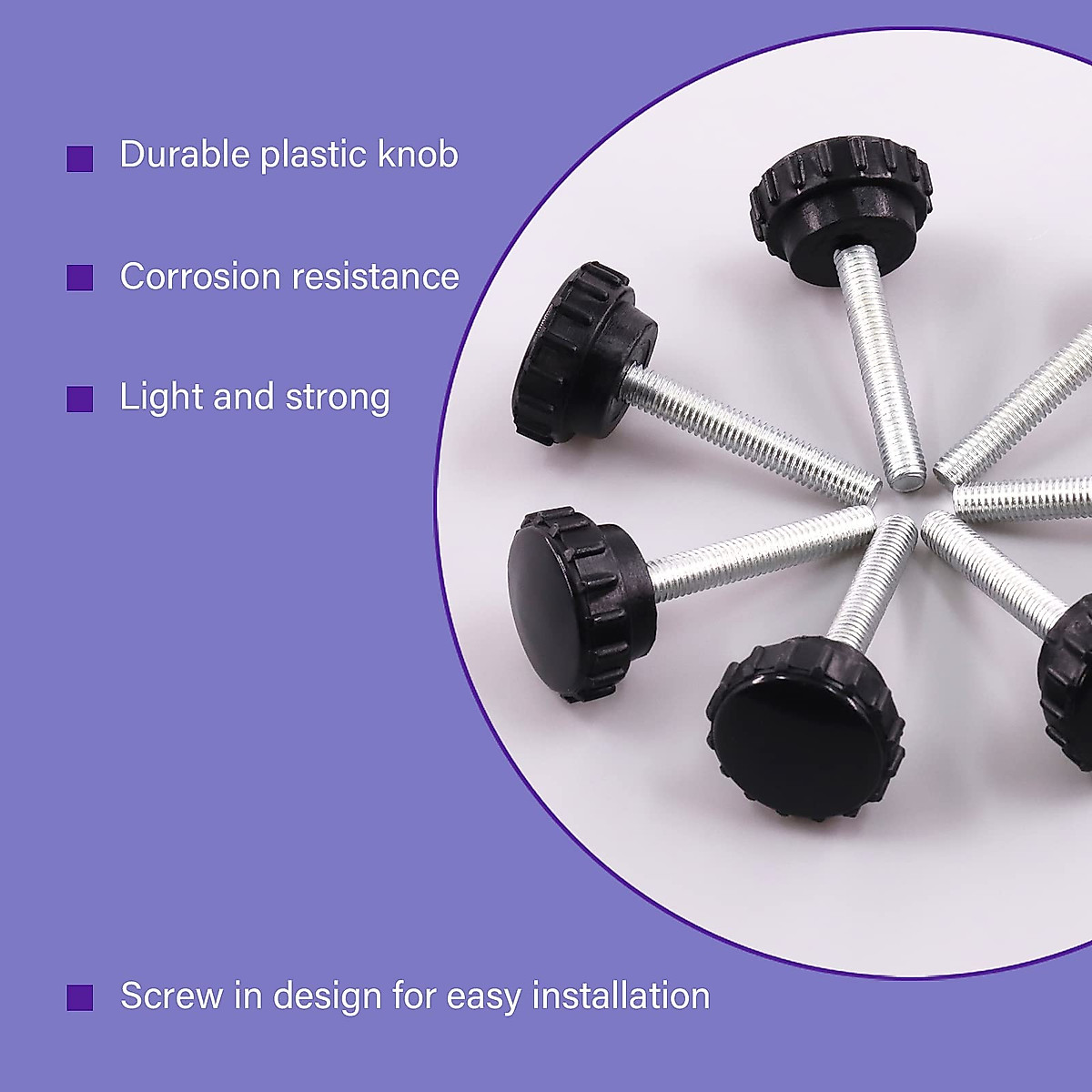 Swpeet 20Pcs M6 x 30mm Black Round Male Thread Knurled Clamping Knobs Grip Thumb Screw Assortment Kit, Knurled Handle Bolts Grip for Quick Remove Screws Clamping Screws