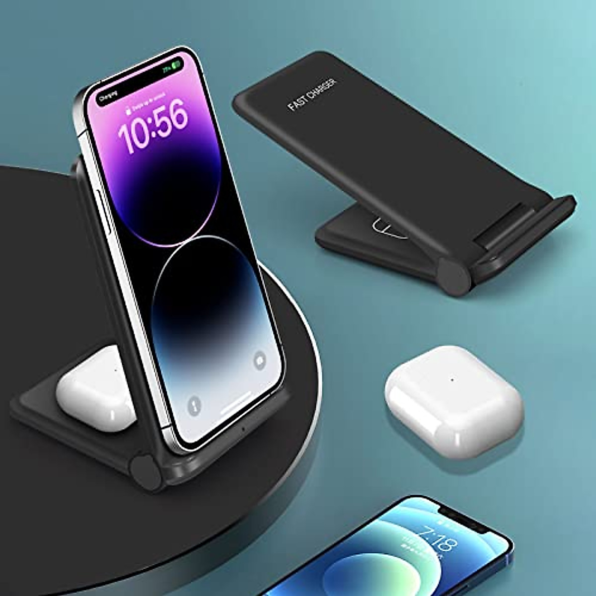 2 in 1 Wireless Charger,Foldable 20W Fast Wireless Charging Stand Compatible with iPhone 15/15 Pro/14/13/12/X/AirPods,Dual Phone Induction Charge Station for Samsung,Pixel,Xperia,LG G8(No Plug)