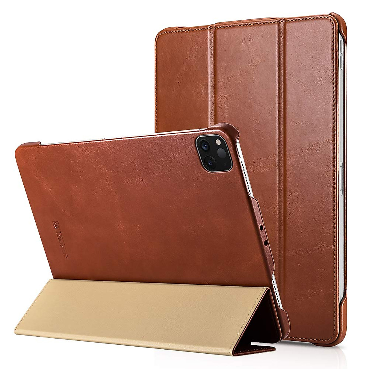 iCarer iPad Pro 11" (2021/2020) Leather Case, Handcraft Vintage Genuine Leather Smart Wake up/ Sleep Tri-fold Stand Folio Flip Case Cover - Brown