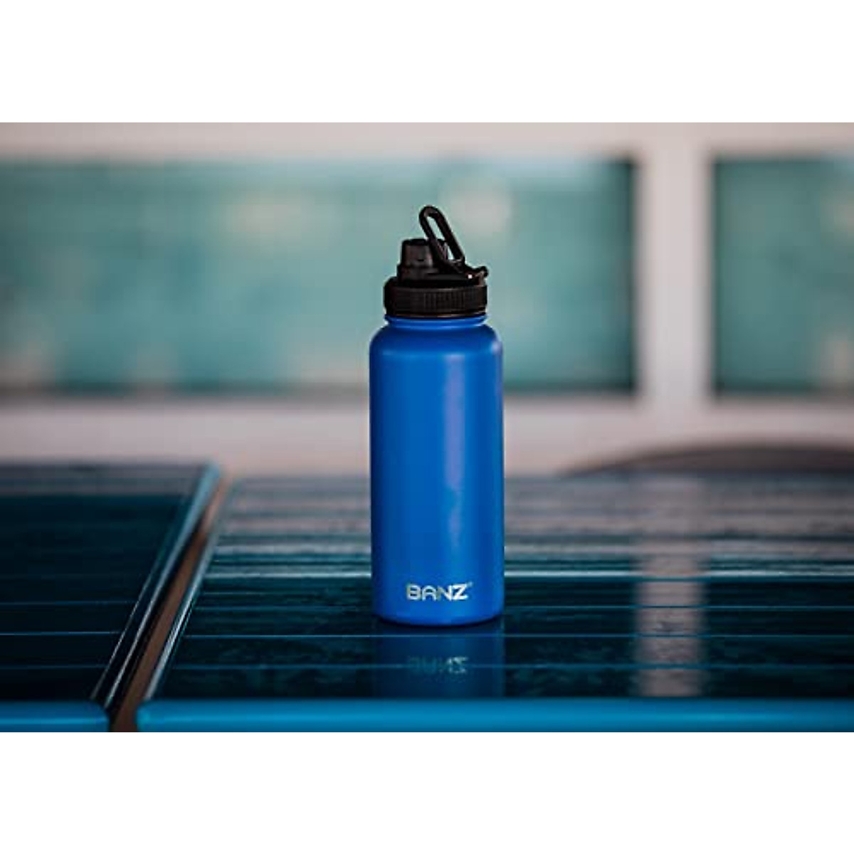 BANZ Double Walled, Insulated Water Bottle - Large, Stainless Steel and Re-useable Vacuum Insulated Flask Includes Bonus Sports Lid - 32 oz - Blue