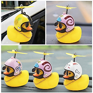 wonuu Rubber Duck Car Ornaments Yellow Duck Car Dashboard Decorations Cool Glasses Duck with Propeller Helmet (Purple Rabbit-Yellow)