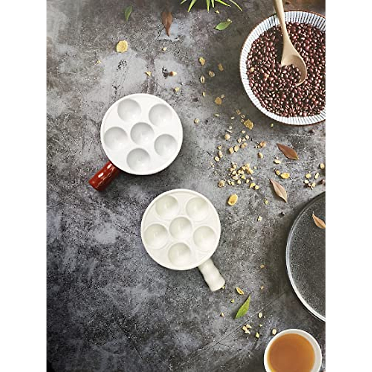 jinsongdafa Ceramic Escargot Plates (2-Pack) 6.22-Inch with Handle Footed Dishes, Oven Safe Holes Set for Home Restaurant Hotel (Brown, 6.22 inch)