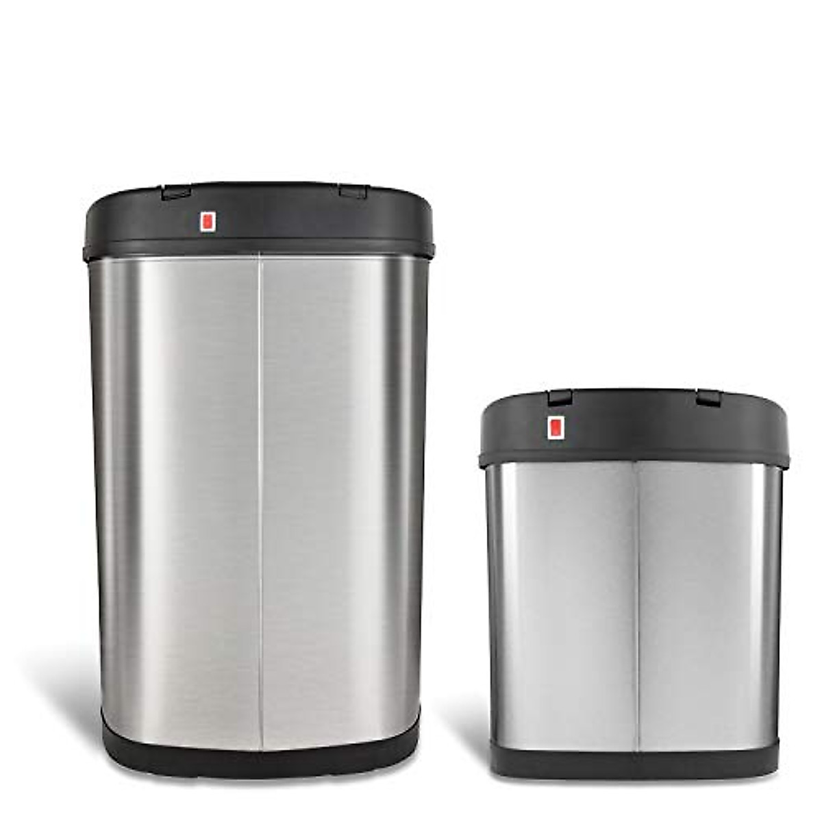 NINESTARS CB-DZT-50-13/12-13 Automatic Touchless Infrared Motion Sensor Trash Can Combo Set, 13 Gal 50L & 3 Gal 12L, Stainless Steel Base (Oval, Silver/Black Lid)
