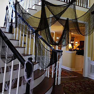 Yunfan 355" x 79" Halloween Creepy Cloth + Spider Web Halloween Decorations Outdoor Indoor Party Yard Spooky Backdrops Decor Supplies for Garden,Doorways,Haunted House,Windows,Home
