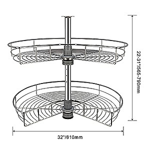 Suninlife Kidney Chrome Lazy Susan Cabinet 32" Kitchen Cabinet Blind Corner 2 Tier Stainless Steel Corner Cabinet Organizer