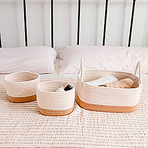 OrganiHaus Woven Storage Baskets for Shelves | Toy Storage Basket | Small Rope Basket for Storage | Woven Basket for Baby Clothes | Set of 3 Round Soft Baskets for Toys | Baby Changing Basket - Honey