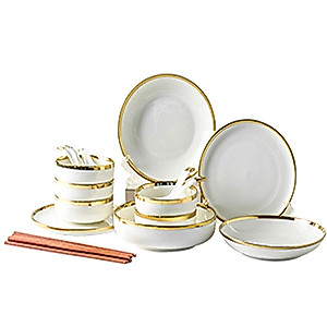 Fine Dinnerware Set,Gold Halo White Porcelain Dinnerware Set, Complete Ceramic Plates and Bowls Sets, Modern Creativity Vintage Round High Class Dishes Set, Luxurious Mellow Dinnerware Dish Set,20PCS