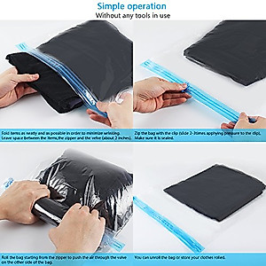 10Pack Travel Space Saver Bags (4 x S, 3 x L, 3 xL) , Reusable KFYM Vacuum Travel Storage Bag, Saves 75% of Storage Space , Roll-Up Compression, No Need For Vacuum Machine Or Pump