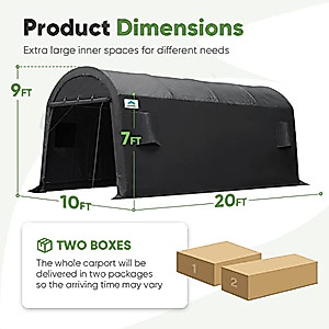 ADVANCE OUTDOOR 10x20 ft Heavy Duty Carport Outdoor Patio Anti-Snow Large Space Canopy Storage Shelter Shed with 2 Roll up Zipper Doors & Vents for Snowmobile Garden Tools, Gray