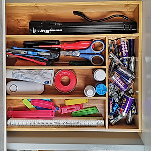 Kela Kalma 12013 Cutlery Tray, Drawer Divider with 8 Compartments, Removable, 35 x 43 x 6.5 cm, Bamboo, Bamboo, Bamboo, 5 Fächer