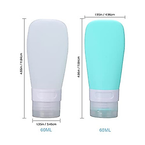 2 Pcs Silicone Travel Bottles,2oz Leak Proof Refillable Squeeze Containers with Transparent Carry Bag,Small Empty Travel Size Bottles for Shampoo,Conditioner,Lotion,Toiletries