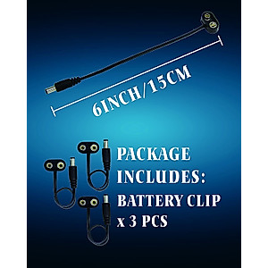 Augioth 9 V Pedal Battery Clip 3 Pack 5521 Converter Center Negative 9 Volt Power Supply Cable