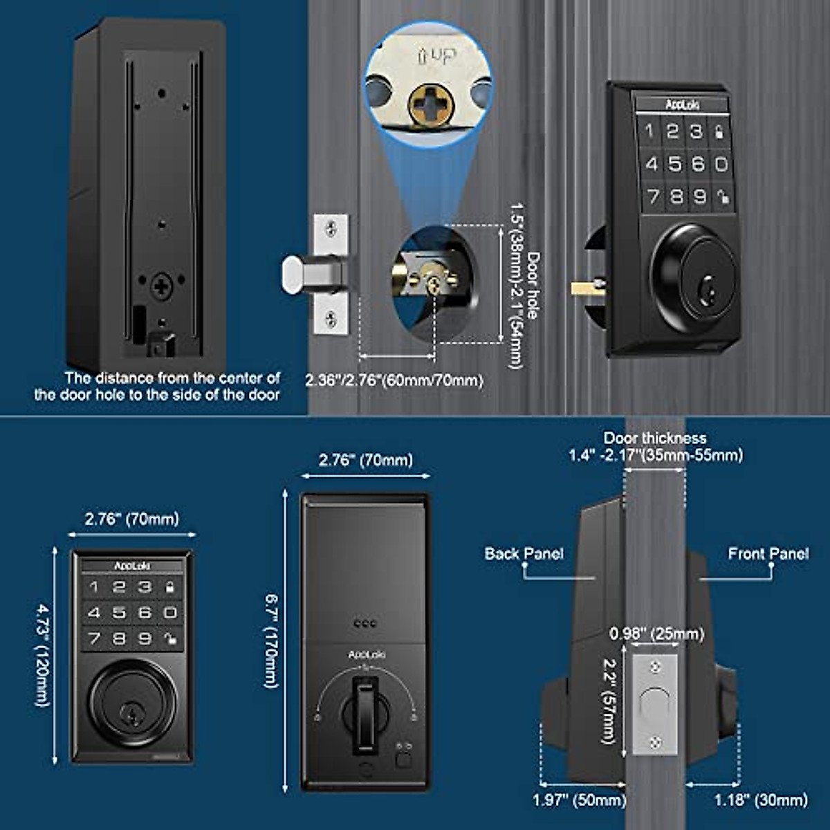 AppLoki Smart Lock, Electronic Keypad Deadbolt Lock, Keyless Entry Door Lock with Auto-Lock, 100 User Codes, Anti-Peeping Password, Easy to Install and Program, Keypad Door Lock for Home Bedroom