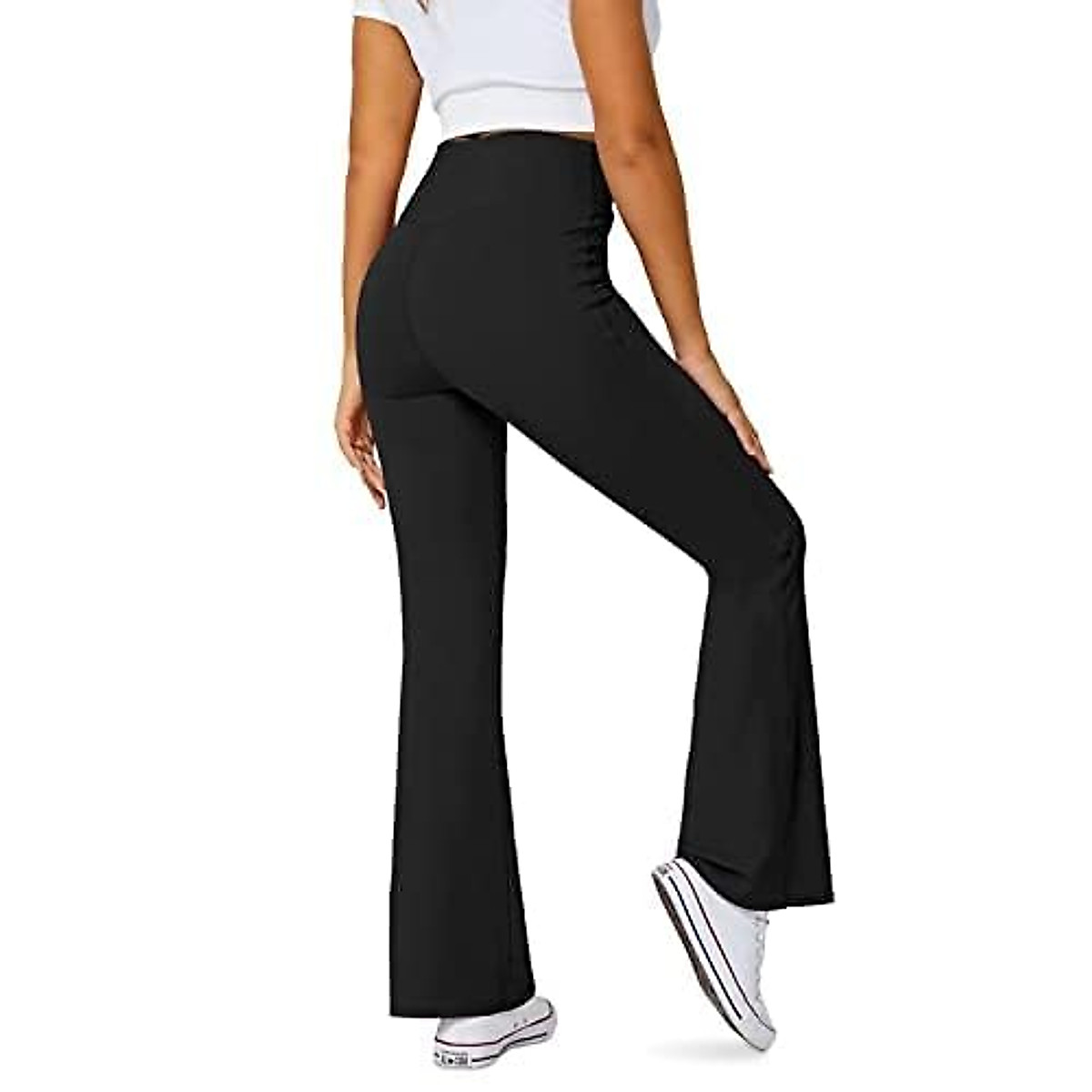 DLOODA Women's Flare Leggings with Pockets-Crossover High Waisted Bootcut Yoga Pants-Tummy Control Bell Bottom Leggings Black