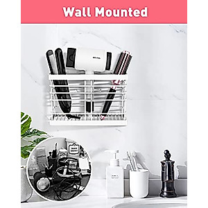 Hair Dryer Holder, REFLYING White Hair Dryer Organizer Wall Mounted, 8 Adjustable Height, Over Door Cabinet Hair Dryer Stand Holder Hands Free, Hair Dryer Holder Stand, Hair Straighteners,3 Sections