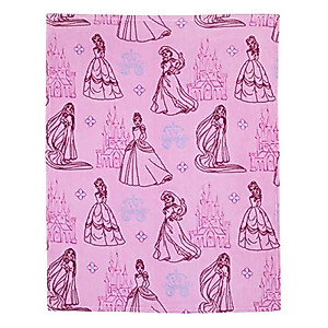 Disney Princess - Friendship is A Journey - 4Piece Toddler Bed Set - Coral Fleece Toddler Blanket, Fitted Bottom Sheet, Flat Top Sheet, Standard Size Pillowcase, Pink, Yellow Gold, ICY Blue, Lavender