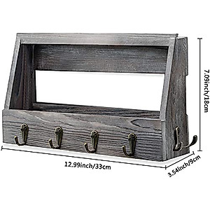 Oyydecor Key Holder for Wall Decorative Mail Organizer, Rustic Wooden Wall Mounted Mail Holder with 6 Key Hooks for Entryroom, Hallway, Kitchen, Office (Rustic White)