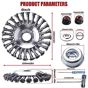 Gashwer 6+8 Inch Steel Wire Rotary Brush Cutter Trimmer Head Sets Weeds Blade Cutter with Universal Adapter Kit Compatible with String Trimmers, Moss Grass Rust Removal, Gardening Lawnmower