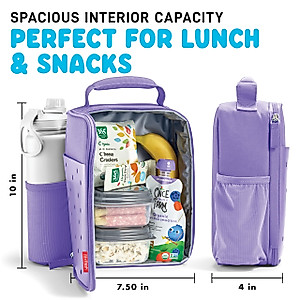 Fit & Fresh Charm Lunch Bag For Kids, Thermal Insulated Lunch Box For Kids Boys & Girls With Shoe Charm Slots For Personalization, School Lunch Box, Purple