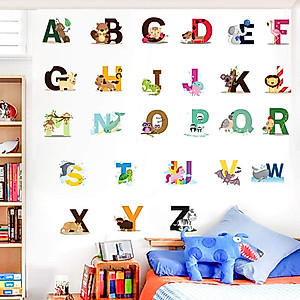 Finduat Alphabet Wall Stickers Decals, Removable Animal ABC Vinyl Wall Stickers for Home Room Kids Nursery Bedroom Living Room
