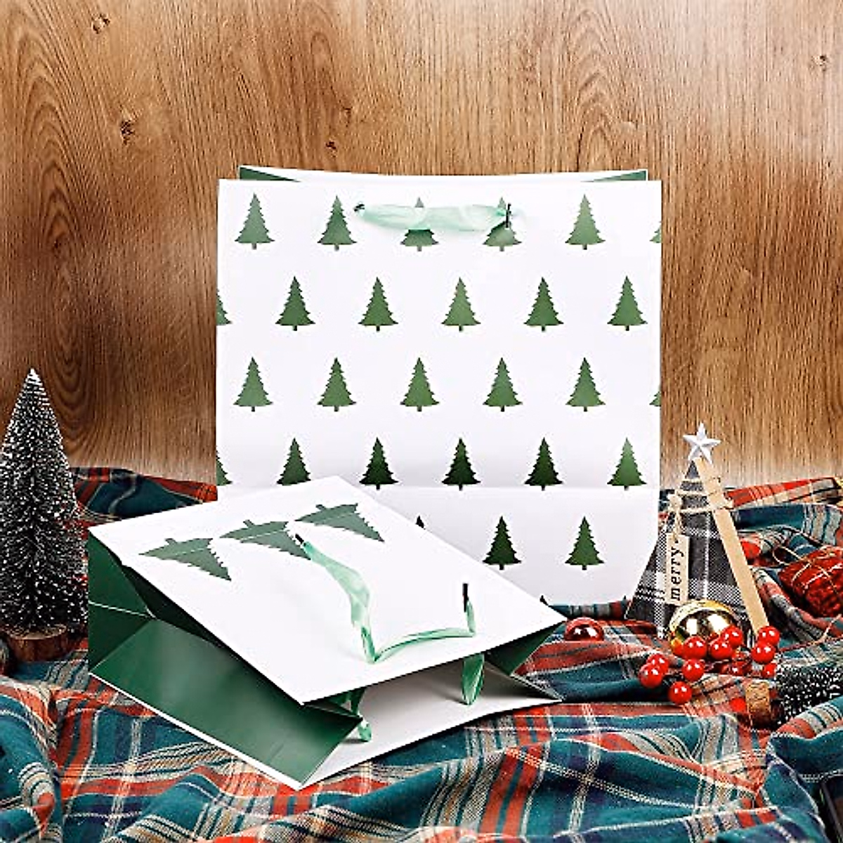 Lulu Home Christmas Wrapping Bags, 24 Packs Assorted Size Art Paper Gift Bags Set with Handles, Xmas Large Medium Small Bottle Bags for Holiday Birthday Present Packaging