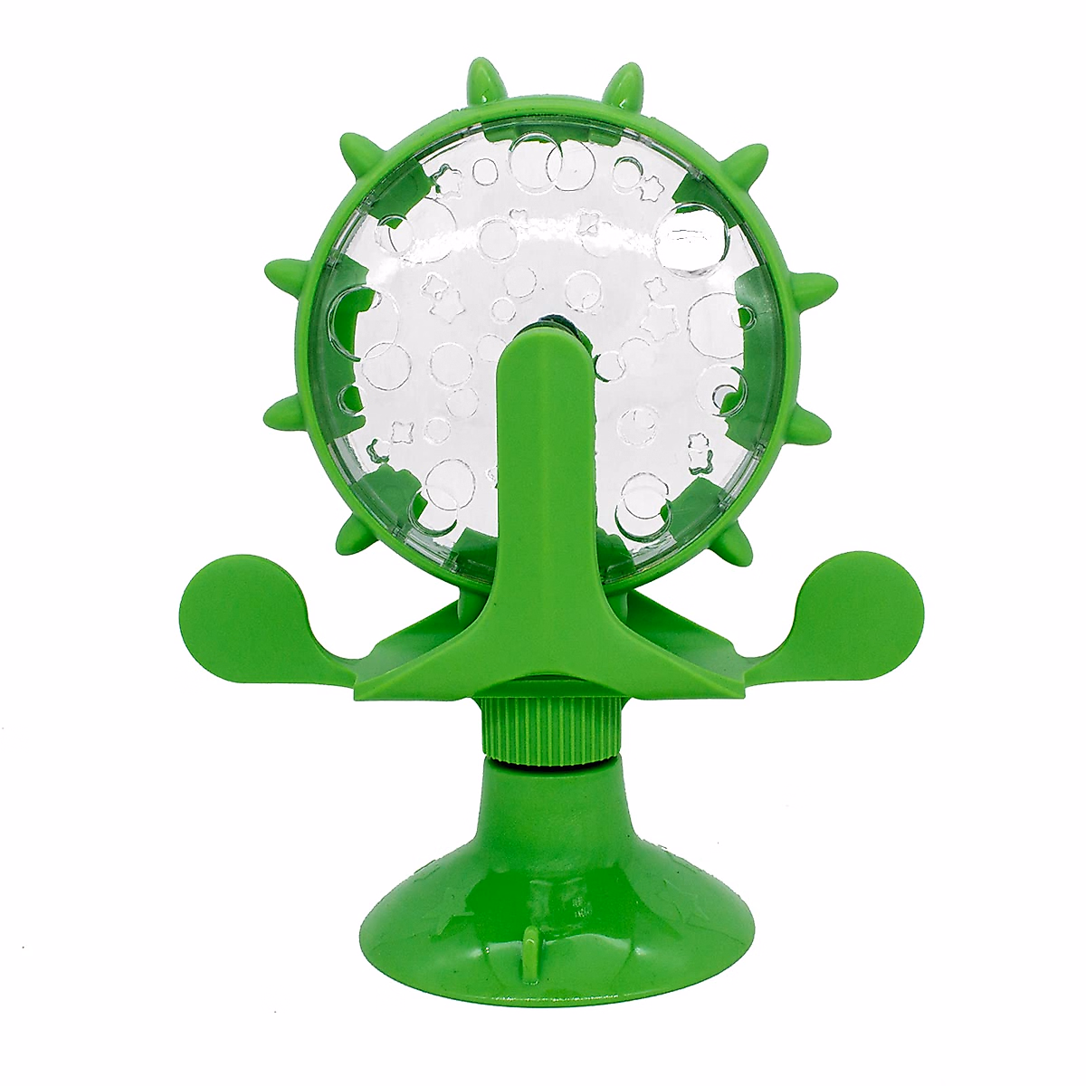 HXJWG Cat Treat Dispenser Toy,Fun Interactive 360 DegreeRotating Food Leakage Device,Fun Interactive 360 Degree Rotating Windmill pet Treat Dispenser Toy with Suction Cup, GREEN