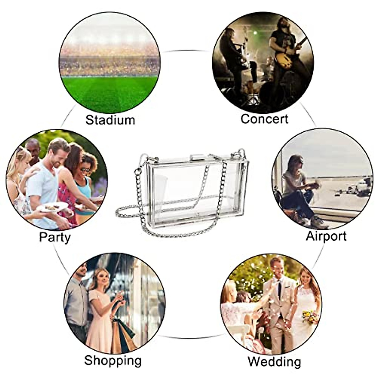 CuteClear Clear Acrylic Clutch Purse for Women Transparent Plastic Box Crossbody Shoulder Bag Stadium Approved & Concert (Silver)