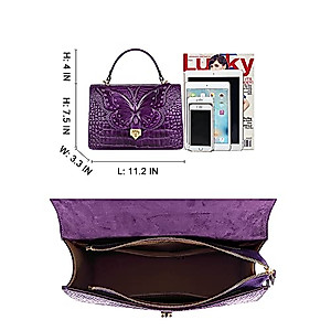 PIJUSHI Designer Crocodile Leather Handbags for Women Crossbody Satchel Bag with Butterfly(66296 Purple)