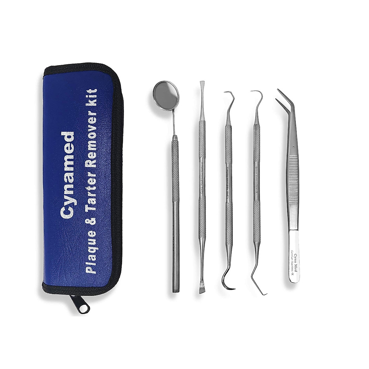 CynaMed Dental Tools Oral Care Kit (5-Pack) – Stainless Steel Dental Pick, Tartar Scraper, Scaler, Tweezers, and Mouth Mirror for Personal & Pet Use