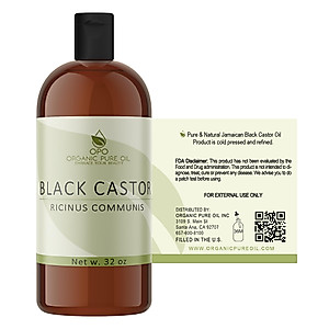 Jamaican Black Castor Oil - 32 OZ Pure, Cold Pressed, Filtered Hexane & Chemical Free, PBA-Free Plastic Caster - Hair Growth, Body, Skin - Brows, Lashes