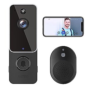 FISHBOT Doorbell Camera Wireless with Ring Chime, AI Human Detection, 1080p HD Video, Cloud Storage, Night Vision, Battery Powered, Real-Time Alert, Indoor/Outdoor Surveillance