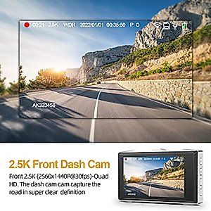2.5K WiFi Dash Cam Front, 1440P QHD Dash Camera for Cars with Super Night Vision, Parking Mode, 3" Display, 170° View Angle, App Control, G Sensor, 32G SD Card (Max Support 128GB)