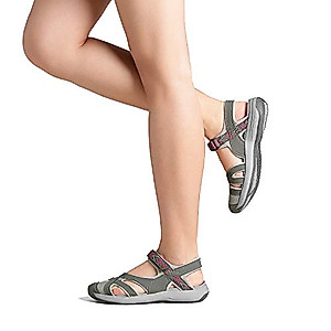 DREAM PAIRS Womens Hiking Sandals Sport Athletic Sandal, Grey/Coral-9 (181103L)