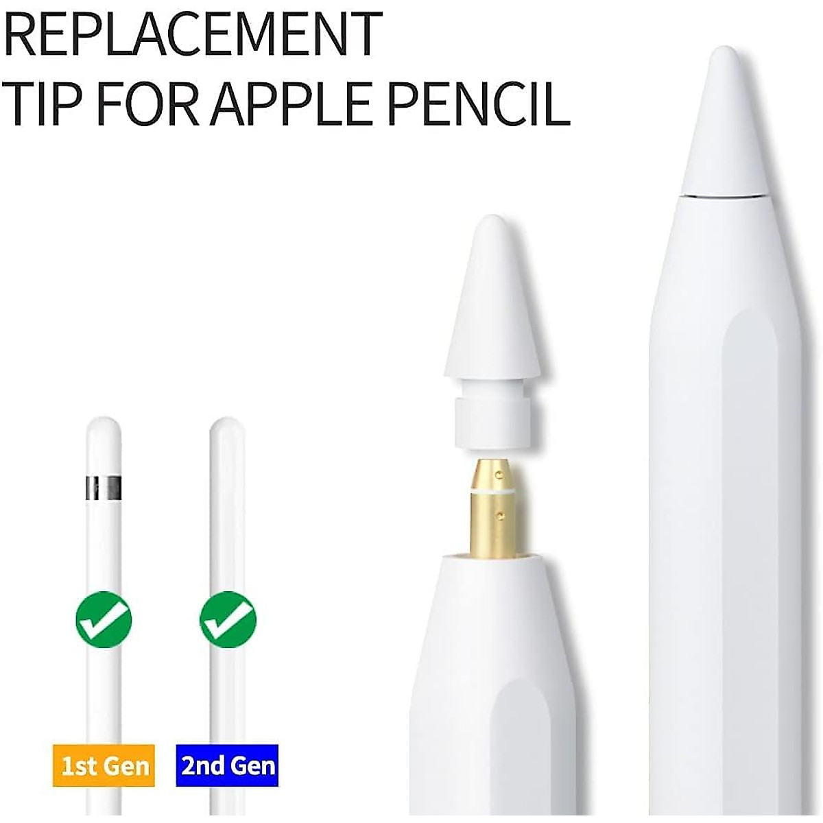 Replacement Tips Compatible with Apple Pencil 2 Gen iPad Pro Pencil - iPencil Nib for iPad Pencil 1 st/Pencil 2 Gen White 2 Pack